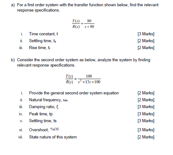 Solved a) ﻿For a first order system with the transfer | Chegg.com