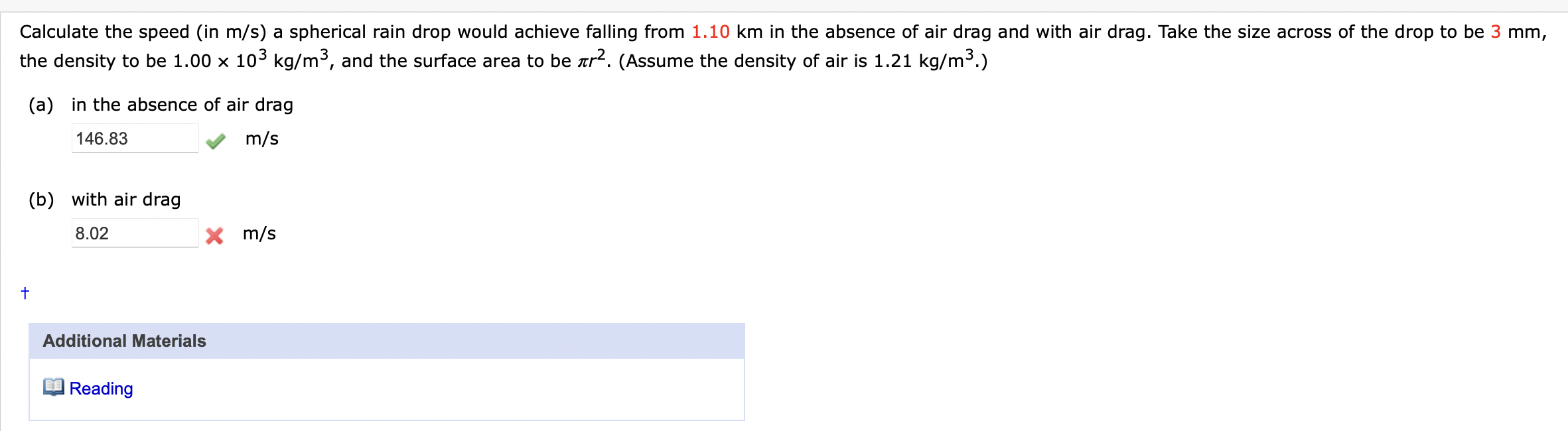 Solved Calculate the speed (in m/s ) a spherical rain drop | Chegg.com