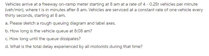 Solved Vehicles arrive at a freeway on-ramp meter starting | Chegg.com