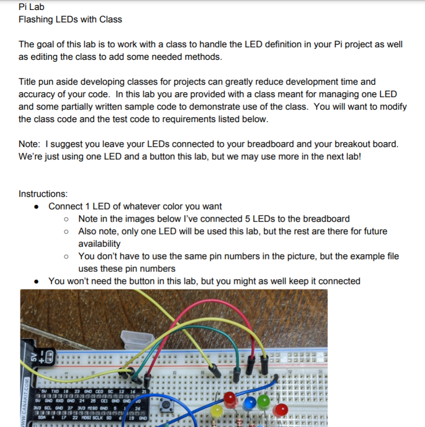 Solved Pi Lab Flashing LEDs with Class The goal of this lab | Chegg.com
