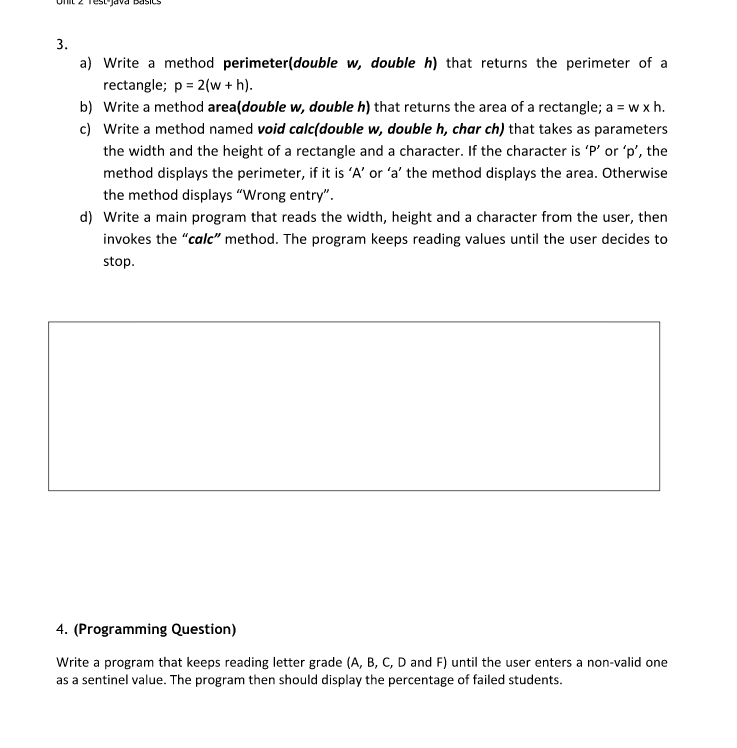Solved Java ods 3. a) Write a method perimeter(double w, | Chegg.com