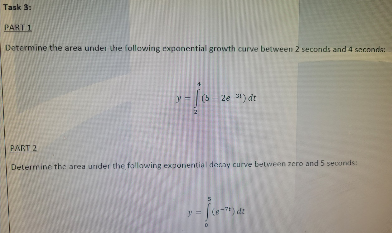 Solved Task 3:PART 1Determine the area under the following | Chegg.com
