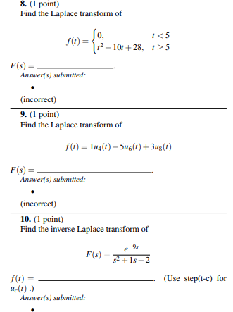 Solved 8. (1 point) Find the Laplace transform of | Chegg.com