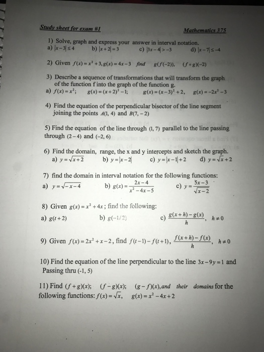 Solved Mathematics 375 1) Solve, graph and express your | Chegg.com