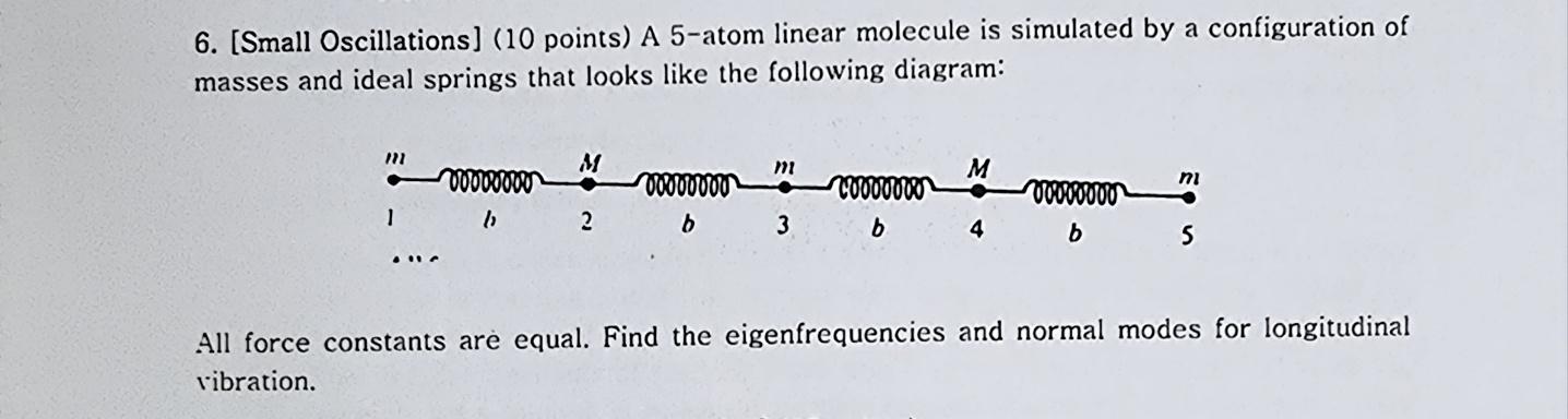 Solved 6. (Small Oscillations] (10 points) A 5-atom linear | Chegg.com