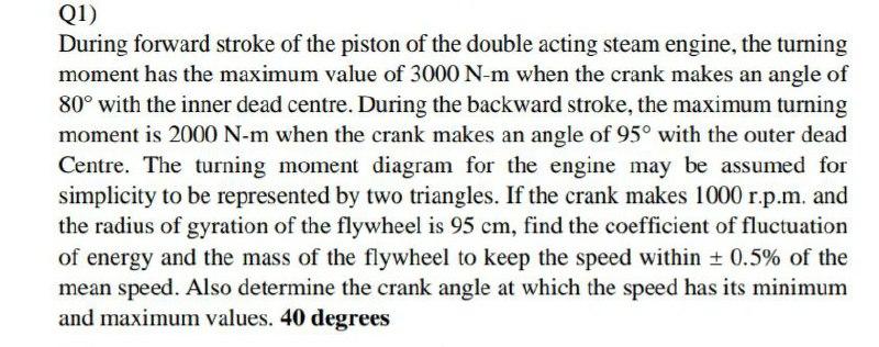 Solved Q1) During forward stroke of the piston of the double | Chegg.com