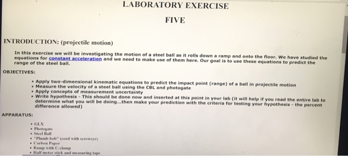 Solved LABORATORY EXERCISE FIVE INTRODUCTION: (projectile | Chegg.com