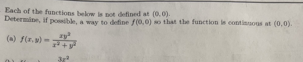 Solved Each of the functions below is not defined at (0,0). | Chegg.com