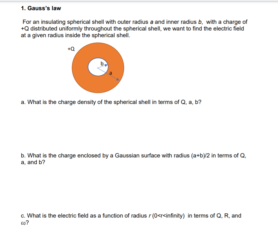 Solved 1. Gauss's law For an insulating spherical shell with | Chegg.com