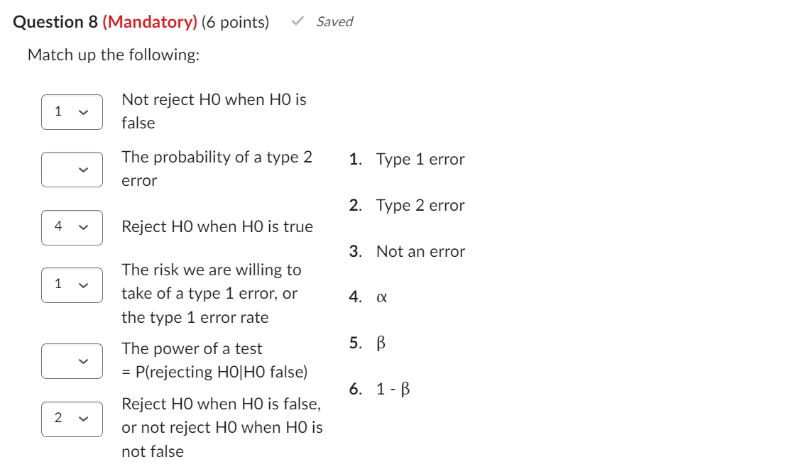 Solved Not reject HO when HO is false The probability of a | Chegg.com