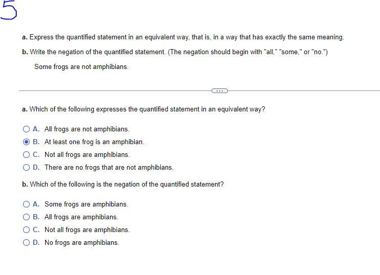 Solved a. Express the quantified statement in an equivalent | Chegg.com