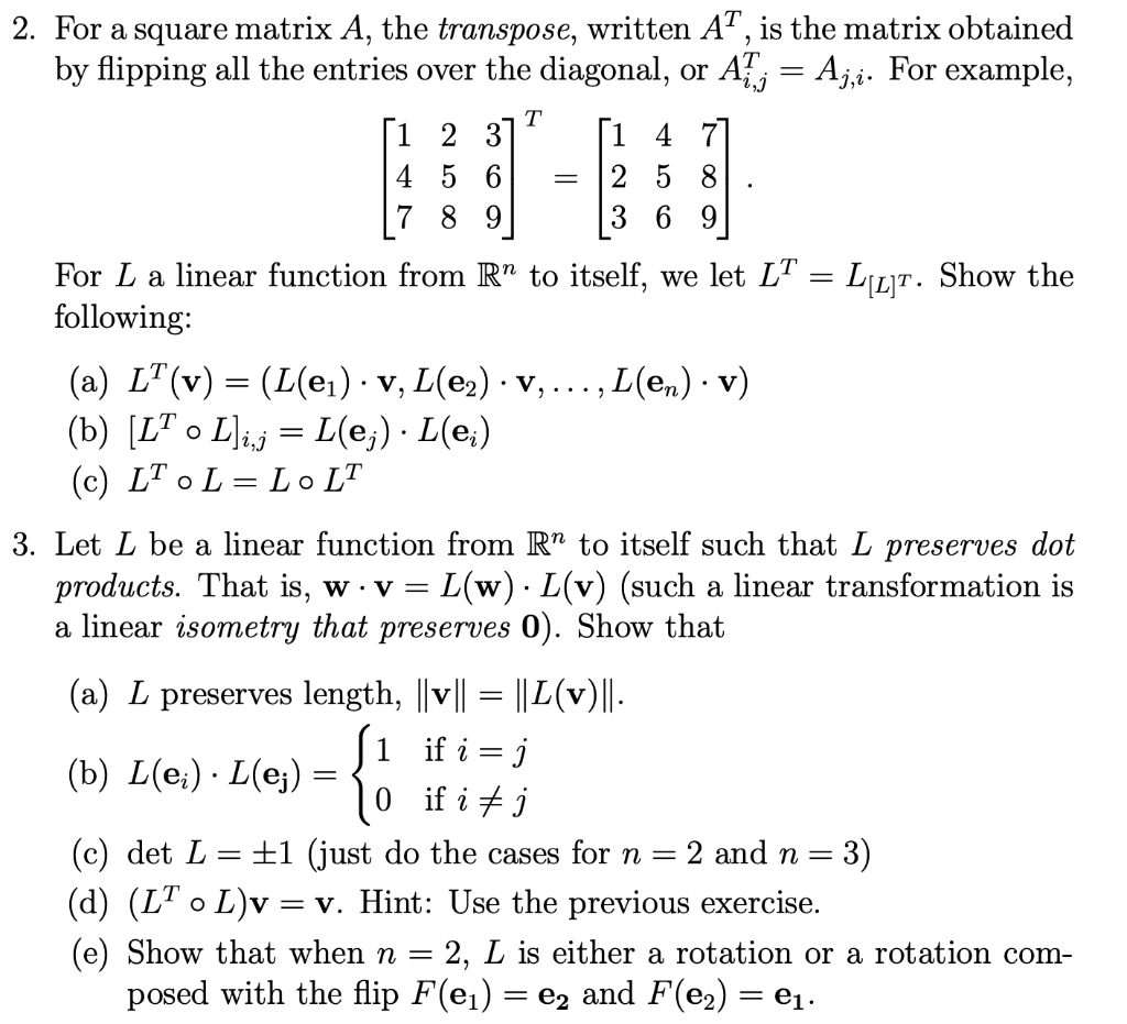 2. For a square matrix A, the transpose, written AT, | Chegg.com