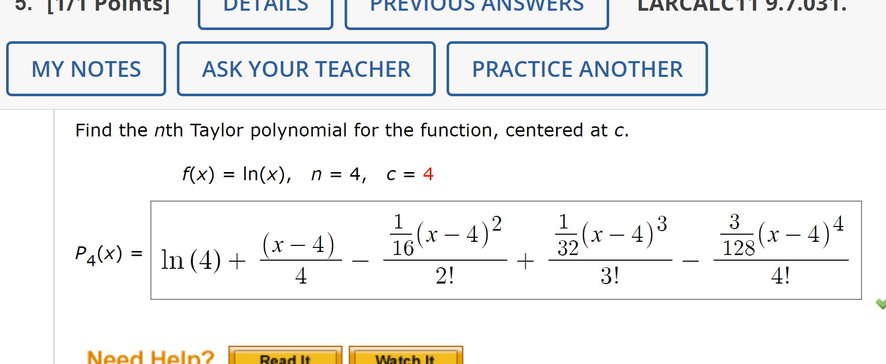 Solved Find the nth Taylor polynomial for the function, | Chegg.com