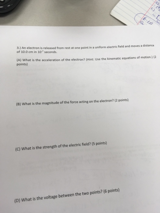 Solved an electron is released from rest at one point in a | Chegg.com