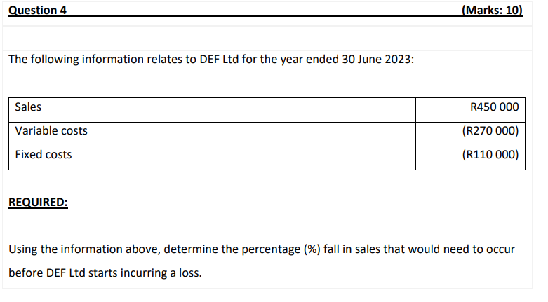 Solved The following information relates to DEF Ltd for the | Chegg.com