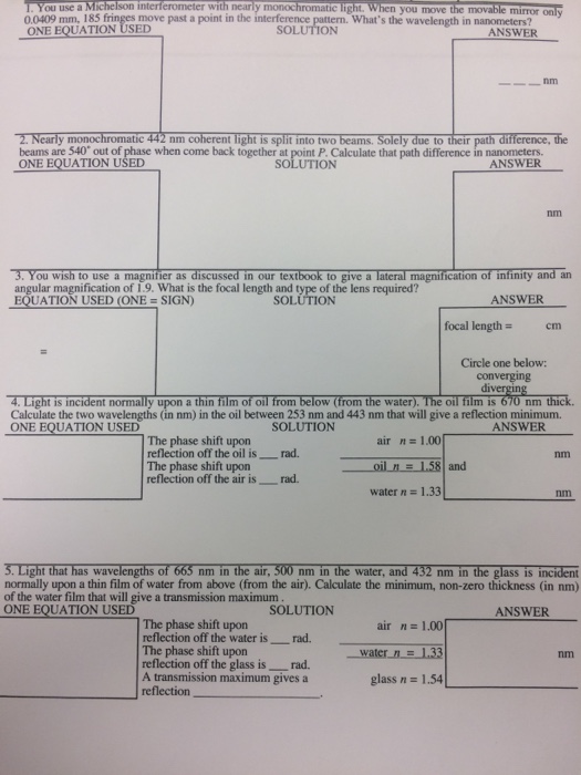 Solved 1) You use a Michelson interferometer with nearly | Chegg.com