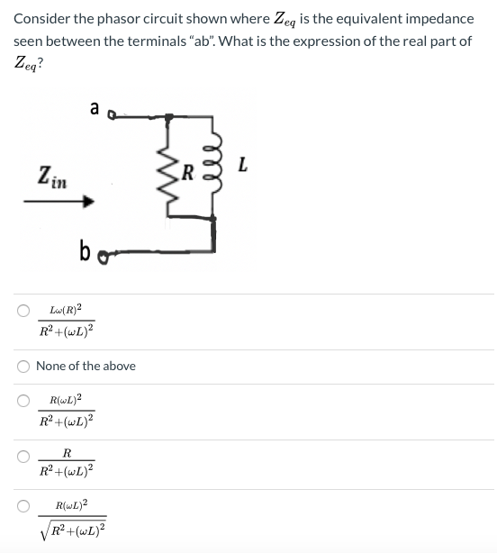 Solved Consider the phasor circuit shown where Zeg is the | Chegg.com