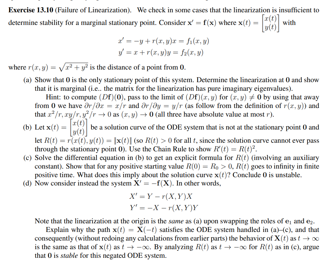 Solved Exercise 13.10 (Failure of Linearization). We check | Chegg.com
