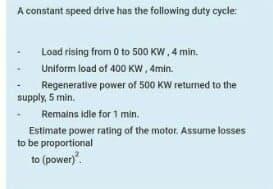 Solved A constant speed drive has the following duty cycle: | Chegg.com