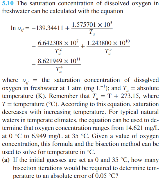 Solved 5.10 The saturation concentration of dissolved oxygen | Chegg.com