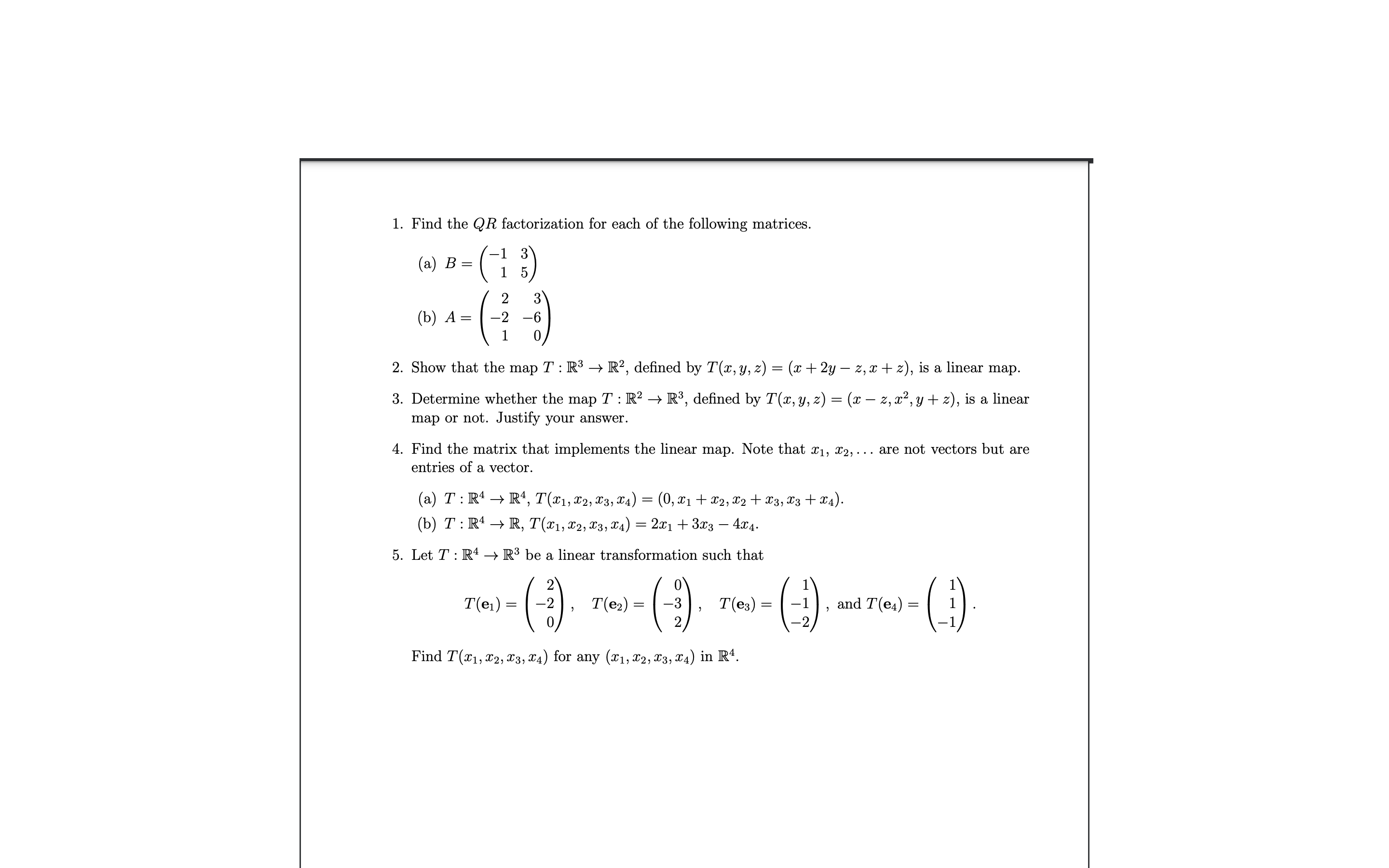 Solved 1. Find the QR factorization for each of the | Chegg.com