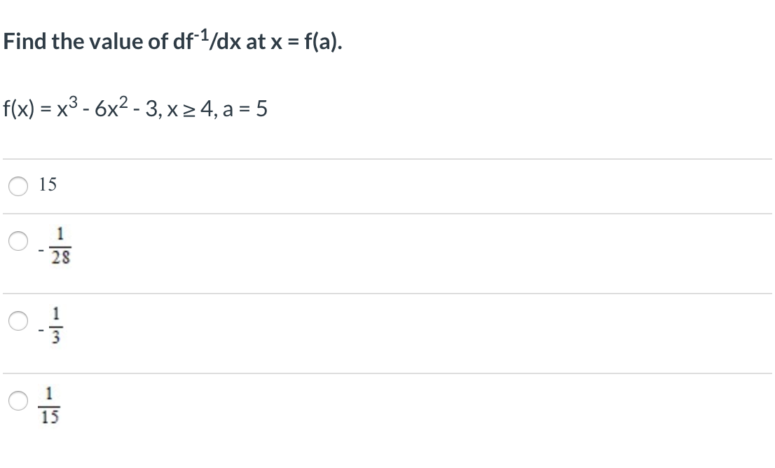 Solved Find the value of df-1/dx at x = f(a). f(x) = x3 - | Chegg.com