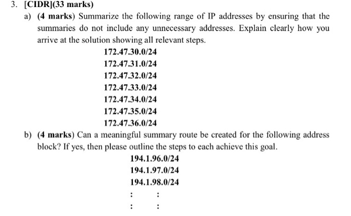 Solved 3. [CIDRI(33 marks) a) (4 marks) Summarize the | Chegg.com