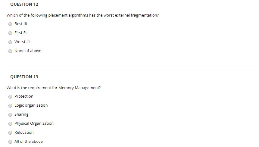 Solved QUESTION 12 Which of the following placement | Chegg.com