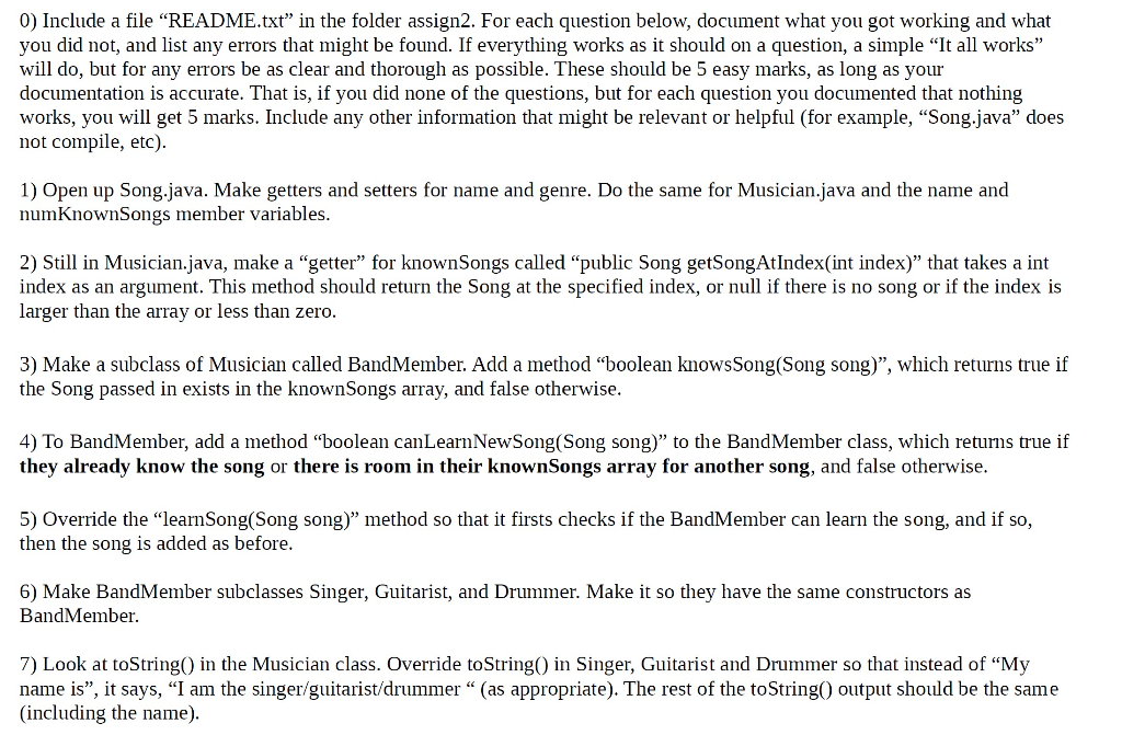 0) Include a file "README.txt" in the folder assign2. | Chegg.com