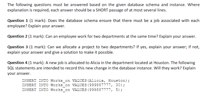 Solved A company database contains six relations: Employee, | Chegg.com