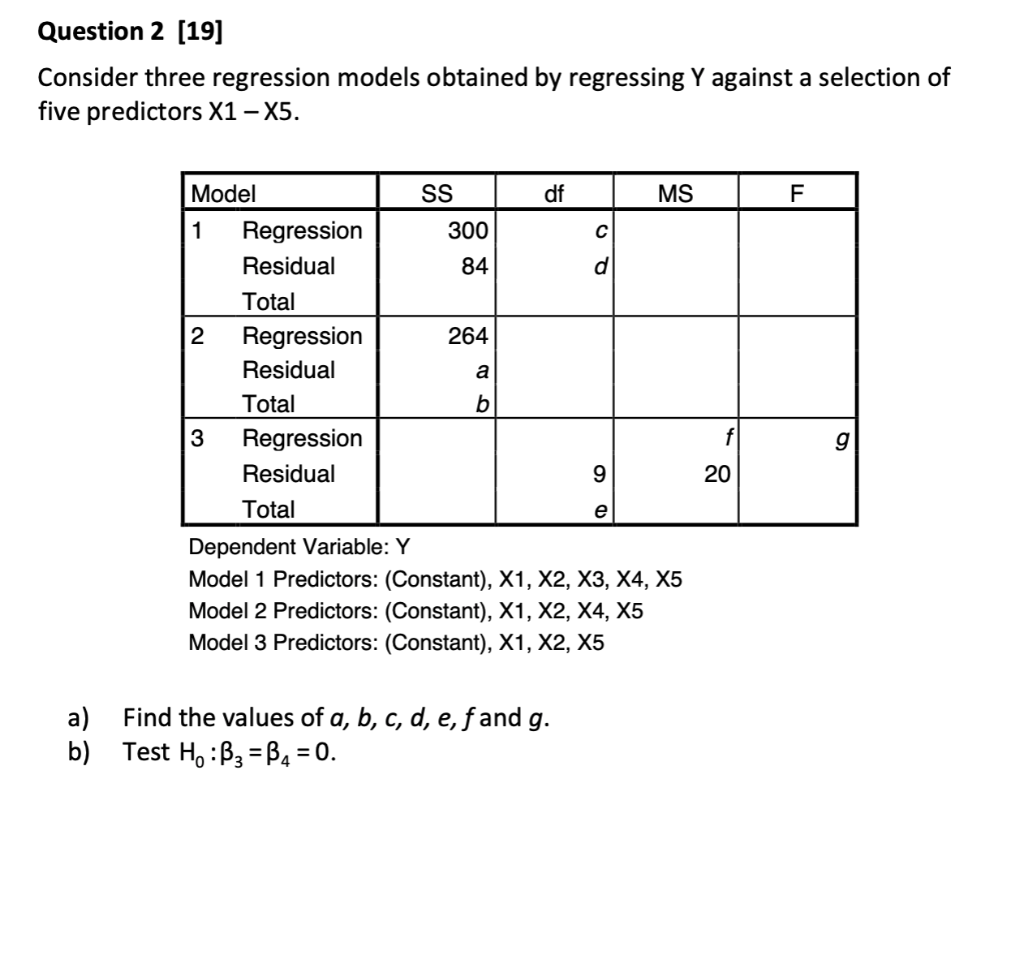 Solved Question 2 [19] Consider three regression models | Chegg.com