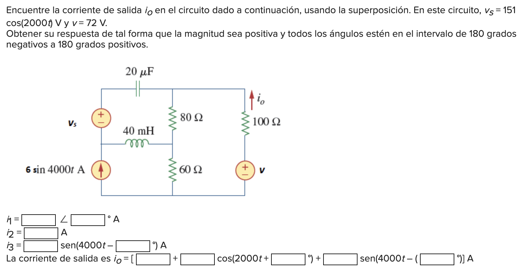 Solved Encuentre la corriente de salida iO en el circuito | Chegg.com