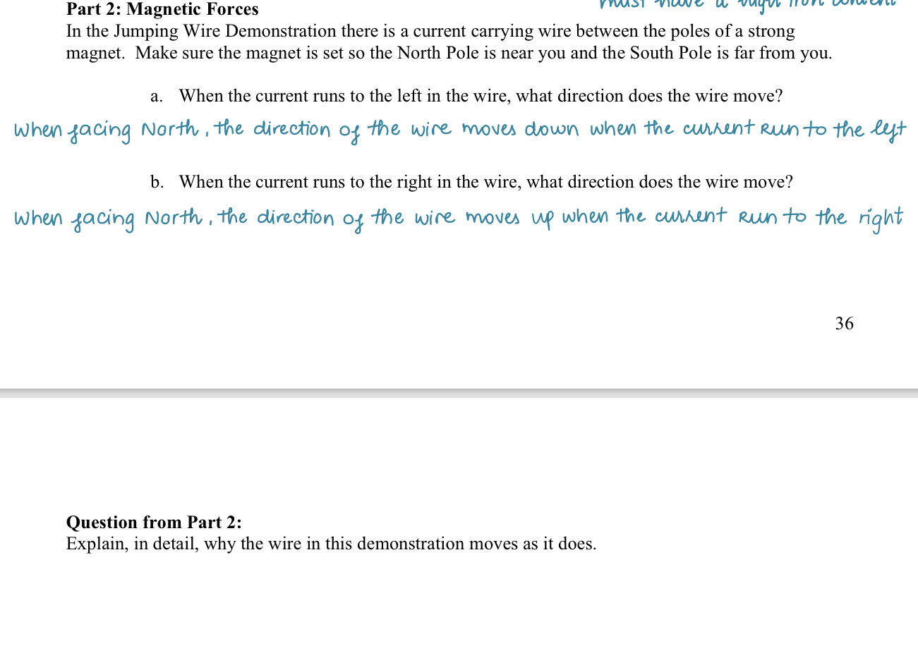 Solved Part 2: Magnetic Forces In the Jumping Wire | Chegg.com