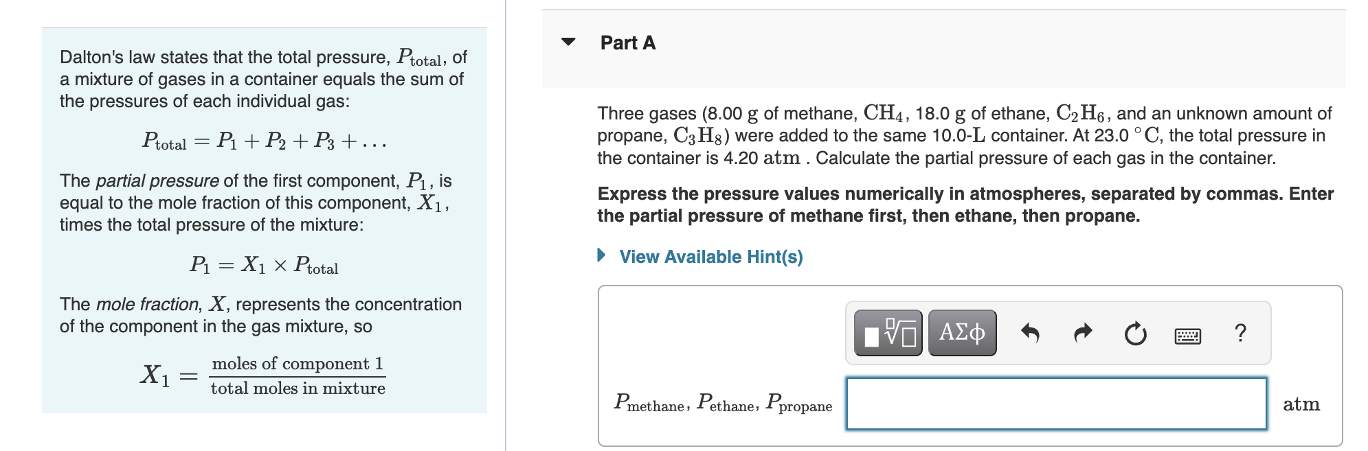 Solved Dalton's law states that the total pressure, Ptotal , | Chegg.com