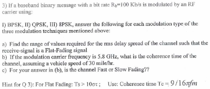f a baseband binary message with a bit rate Rb | Chegg.com