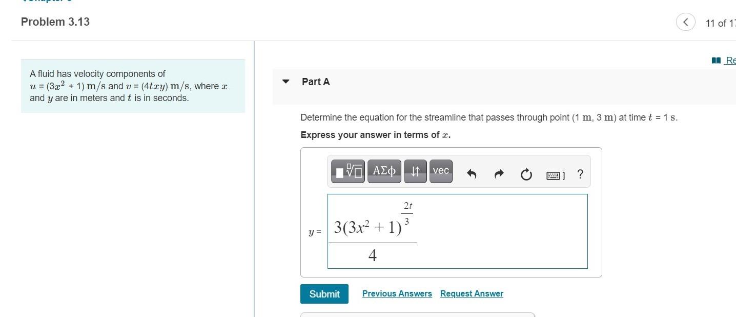 Solved Part B Determine The Equation For The Streamline That