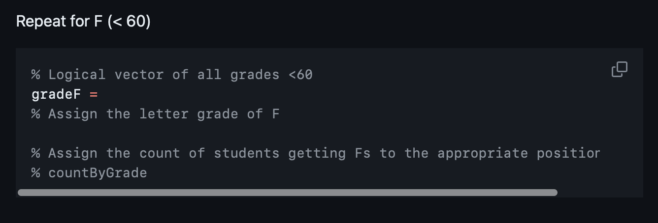 Solved Assign a logical vector finding all grades with a | Chegg.com