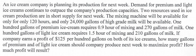 Solved An ice cream company is planning its production for | Chegg.com