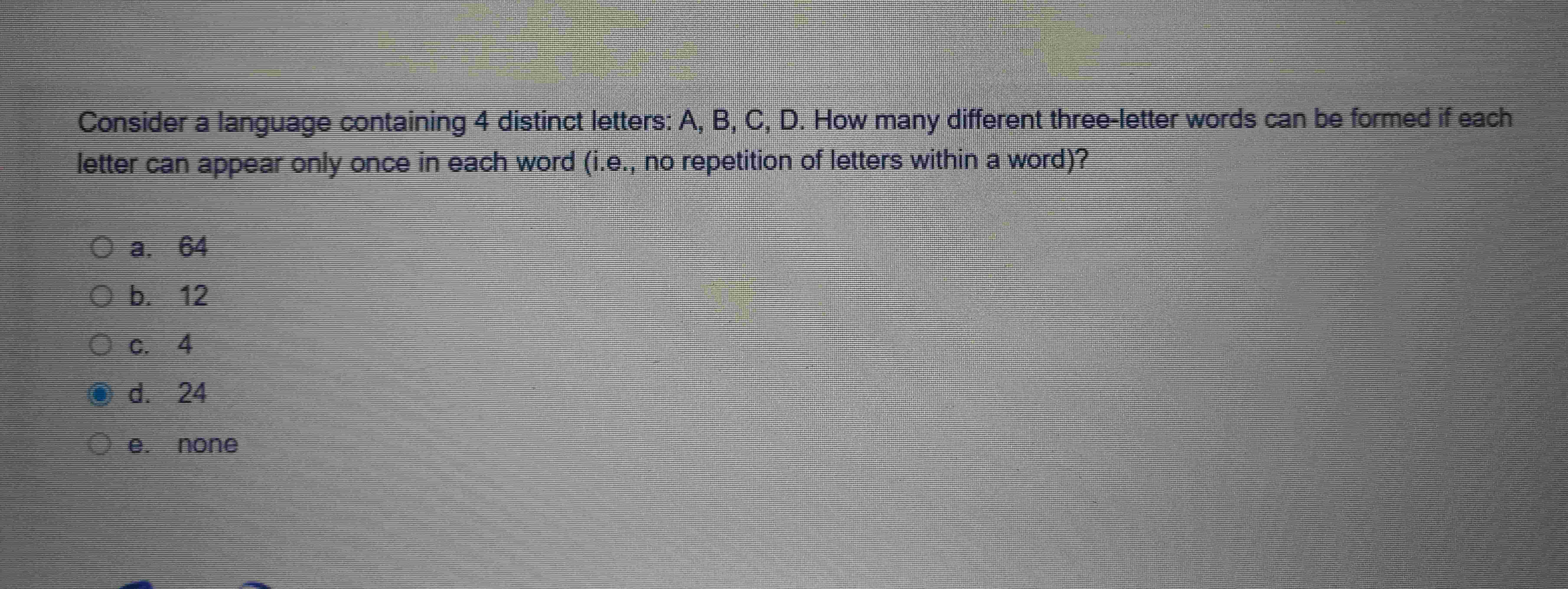 Solved Consider a language containing 4 ﻿distinct letters: | Chegg.com