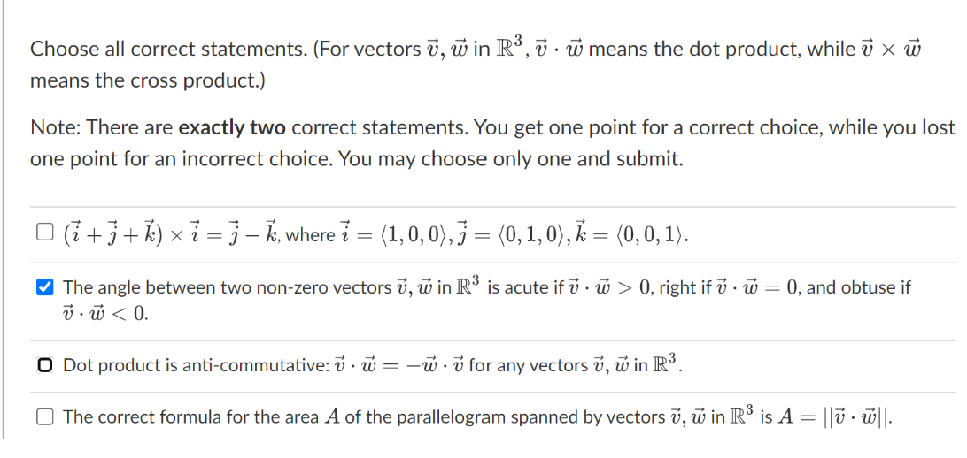 Solved Choose all correct statements. (For vectors v,w in | Chegg.com