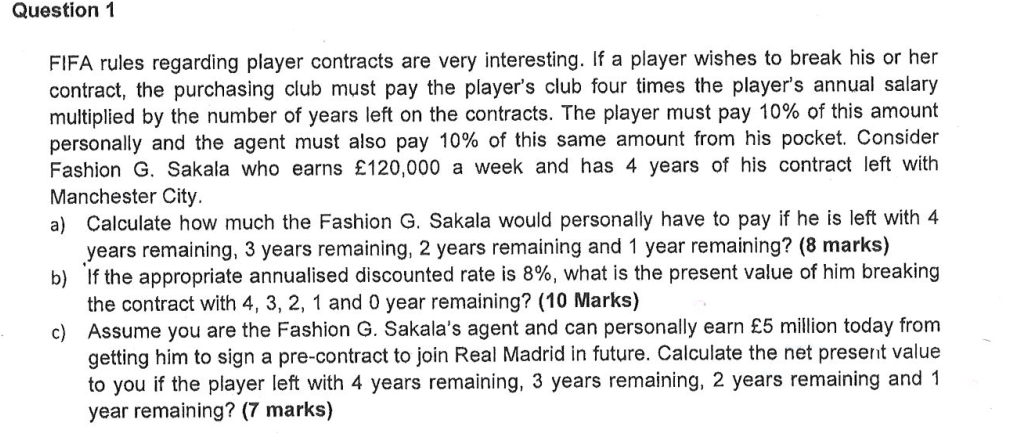 Question 1 FIFA rules regarding player contracts are | Chegg.com
