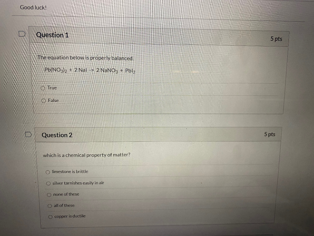 Solved Good luck! Question 1 5 pts The equation below is | Chegg.com