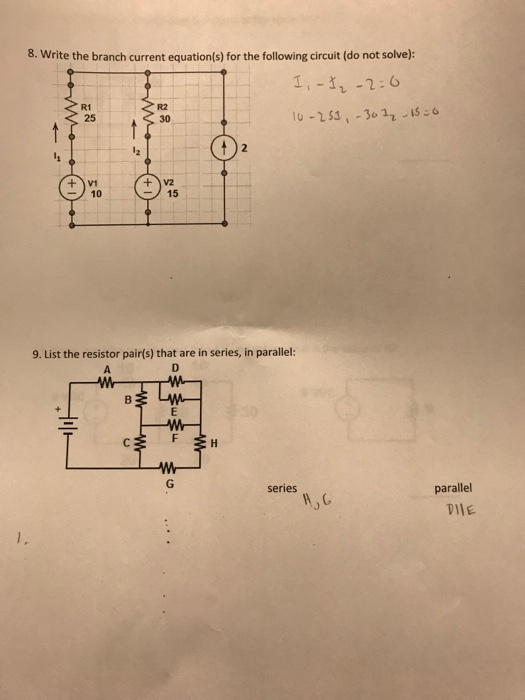 Solved 8. Write the branch current equation(s) for the | Chegg.com