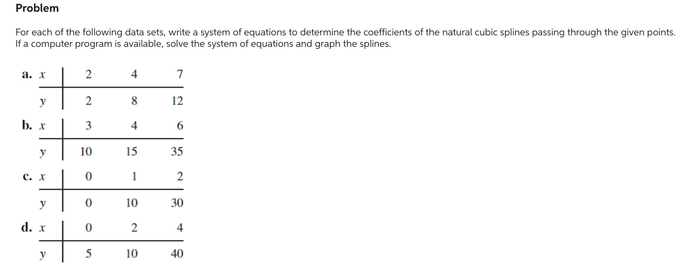 For each of the following data sets, write a system | Chegg.com