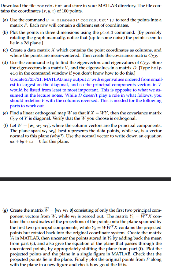 Download the file coords.txt and store in your MATLAB | Chegg.com