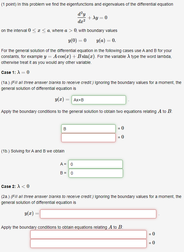 Solved (1 point) In this problem we find the eigenfunctions | Chegg.com