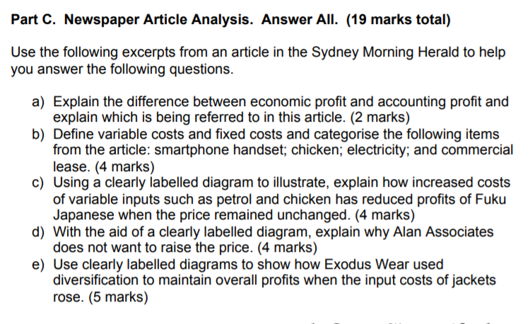 Part C. Newspaper Article Analysis. Answer All. (19 | Chegg.com
