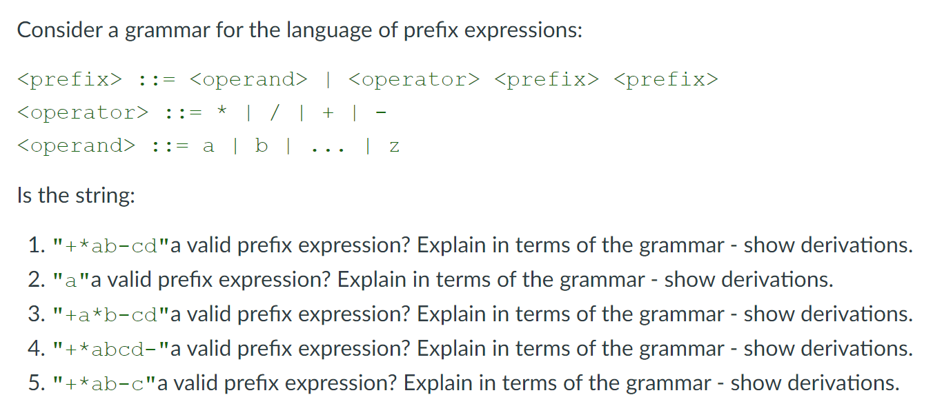 Solved Consider a grammar for the language of prefix | Chegg.com