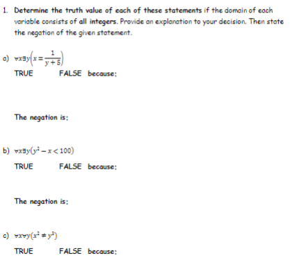 Solved 1. Determine the truth value of each of these | Chegg.com