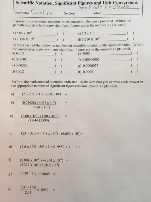 Solved Scientifie Notation, Significant Figures and Unit | Chegg.com